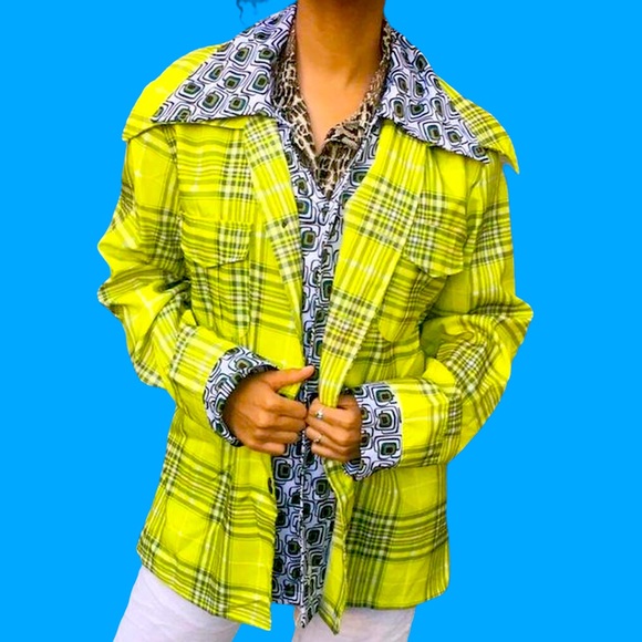Jackets & Coats | Yellow Plaid Jacket Funky Jacket Vintage Blazer ...